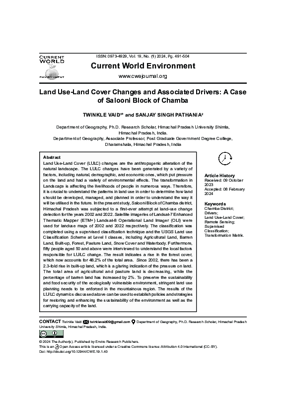 (PDF) Land Use-Land Cover Changes and Associated Drivers: A Case of ...