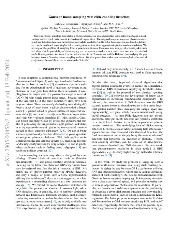 (PDF) Gaussian boson sampling with click-counting detectors