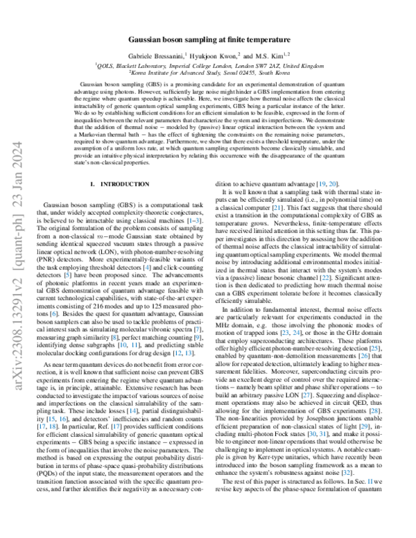 (PDF) Gaussian boson sampling at finite temperature