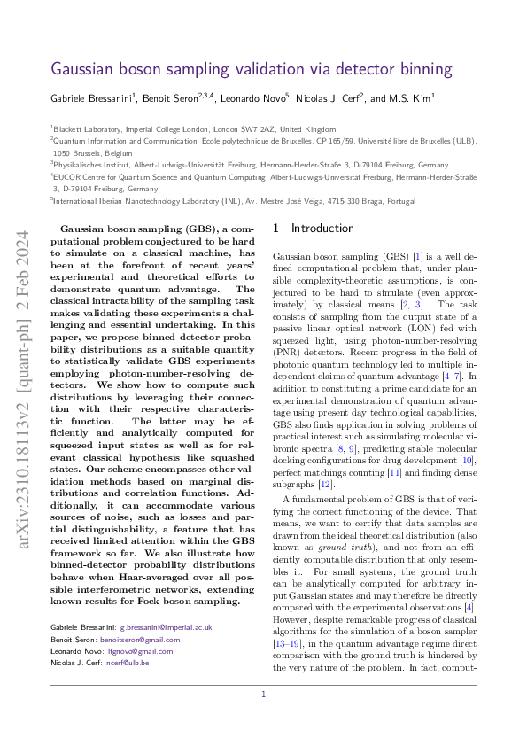 (PDF) Gaussian boson sampling validation via detector binning