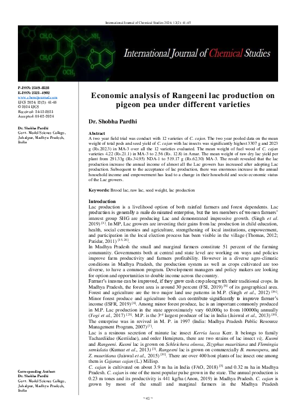 (PDF) Economic analysis of Rangeeni lac production on pigeon pea under ...