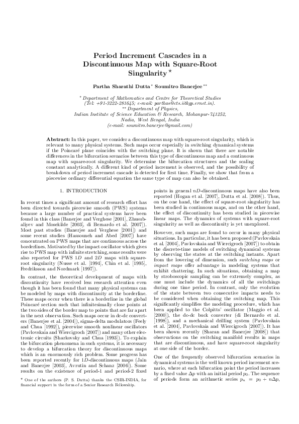 (PDF) Period increment cascades in a discontinuous map with square-root ...