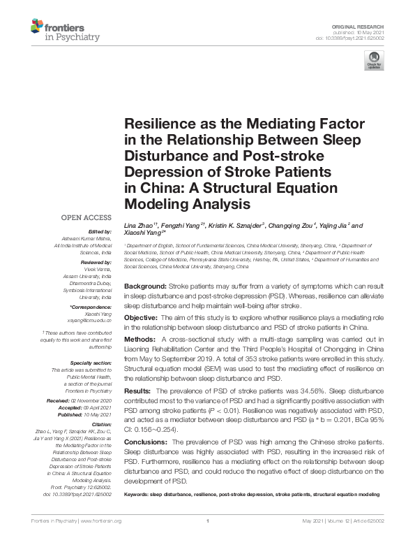 (PDF) Resilience as the Mediating Factor in the Relationship Between Sleep Disturbance and Post ...