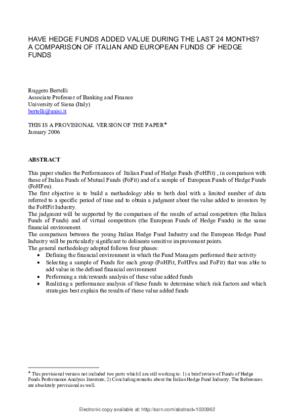 (PDF) Have Hedge Funds Added Value During the Last 24 Months? A ...