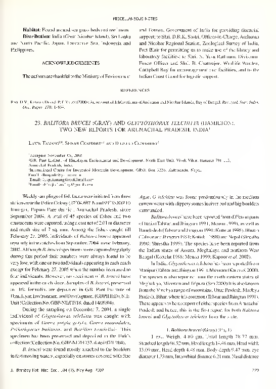 (PDF) Balitora Brucei (Gray) and Glyptothorax Telchitta (Hamilton), Two ...