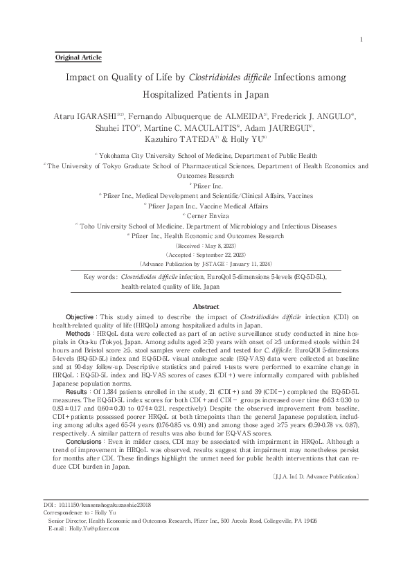 (PDF) Impact on Quality of Life by Clostridioides difficile Infections among Hospitalized ...