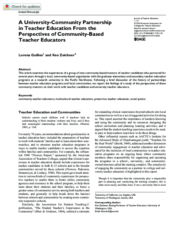 (PDF) A University-Community Partnership in Teacher Education From the ...