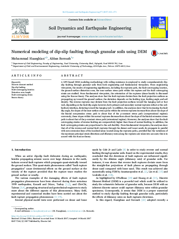 (PDF) Numerical modeling of dip-slip faulting through granular soils ...