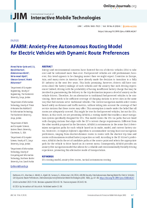 (PDF) AFARM: Anxiety-Free Autonomous Routing Model for Electric Vehicles with Dynamic Route ...