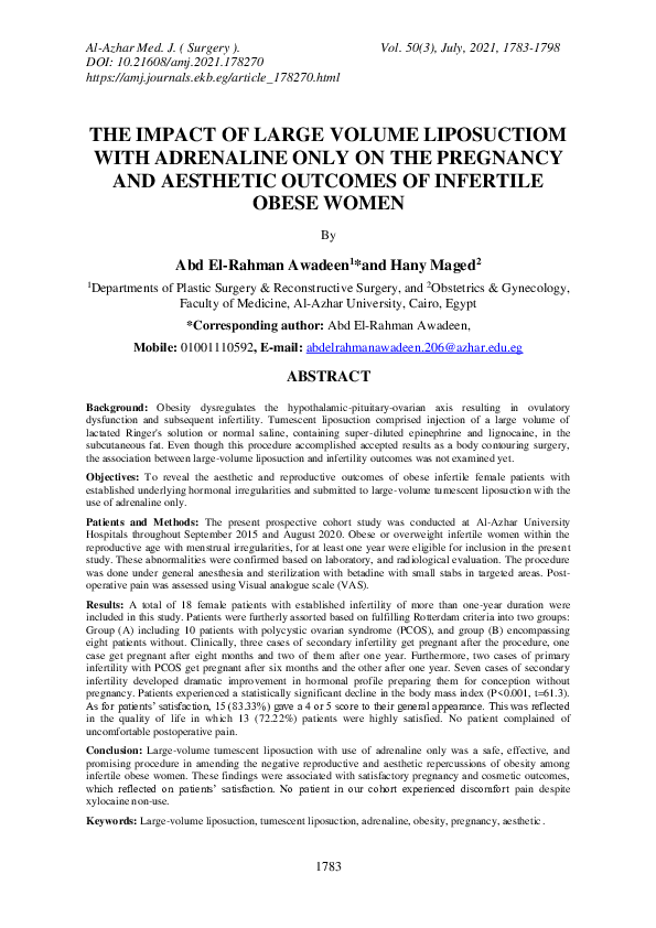 (PDF) Liposuction with Adrenaline: Effects on Pregnancy in Obese Women