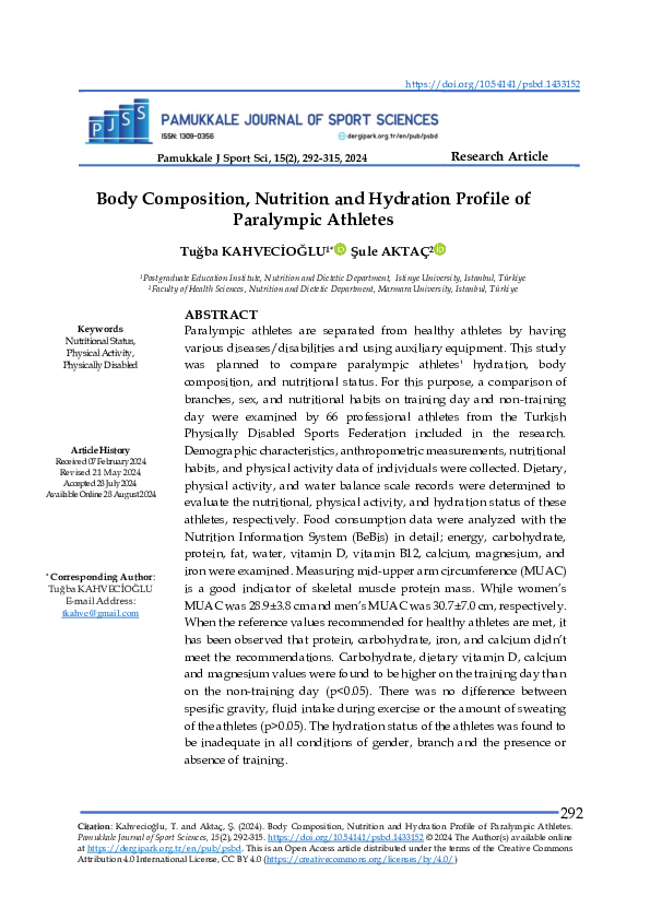 (PDF) Body Composition, Nutrition and Hydration Profile of Paralympic ...