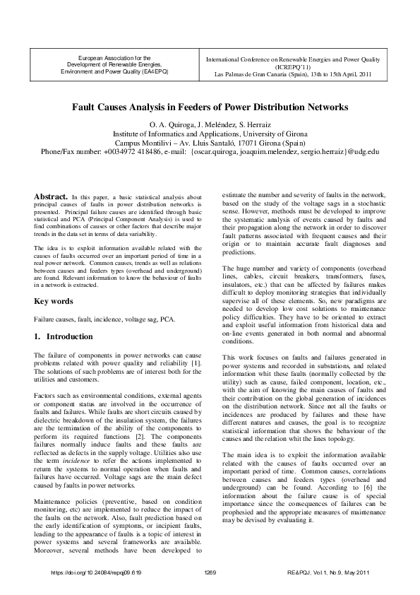 (PDF) Fault causes analysis in feeders of power distribution networks