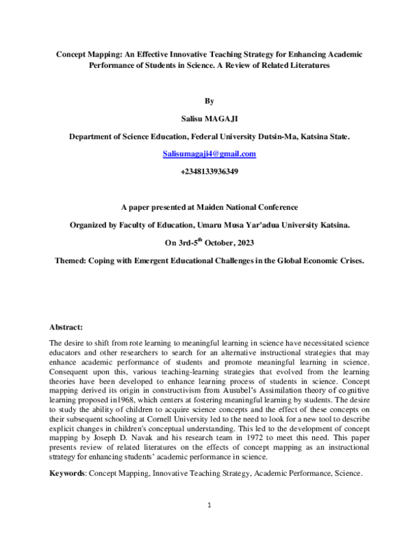 (PDF) Concept Mapping: An Effective Innovative Teaching Strategy for Enhancing Academic ...