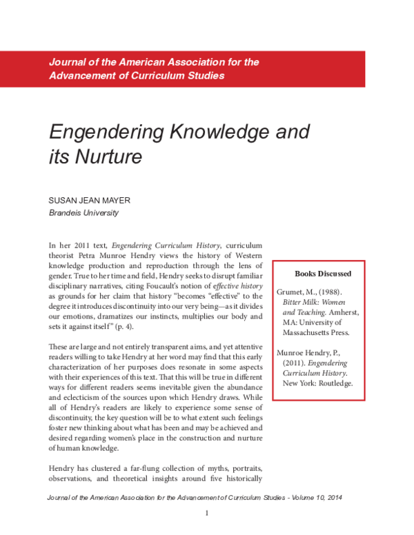 (PDF) Engendering Knowledge and its Nurture
