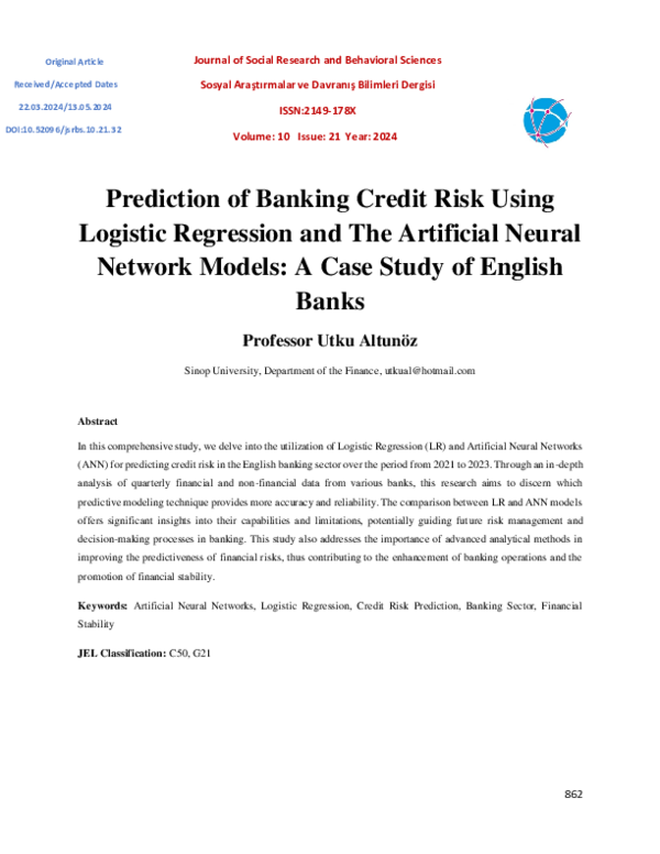 Pdf Prediction Of Banking Credit Risk Using Logistic Regression And The Artificial Neural