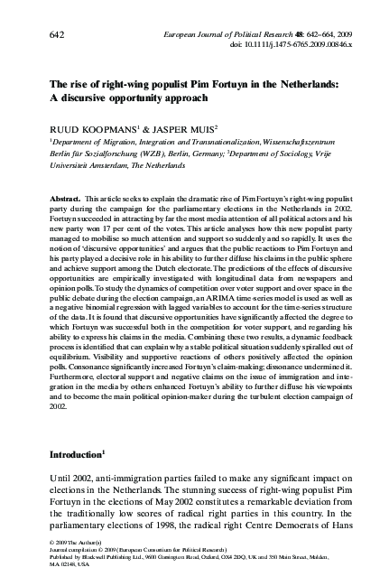 (PDF) The rise of right‐wing populist Pim Fortuyn in the Netherlands: A ...