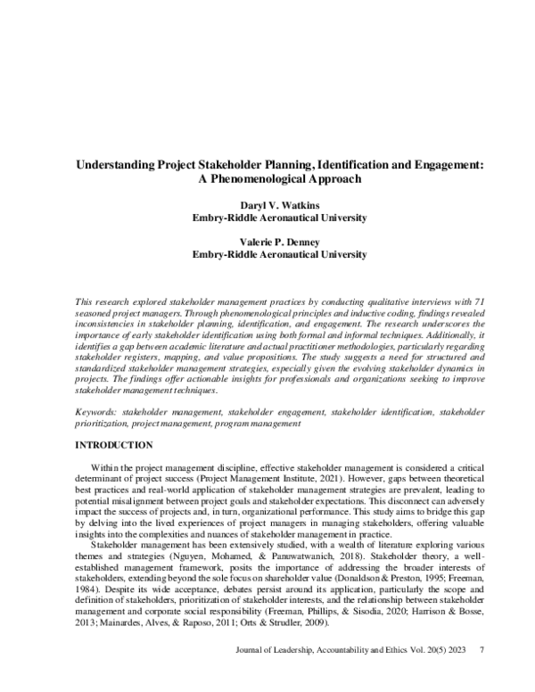 (PDF) Understanding Project Stakeholder Planning, Identification and ...