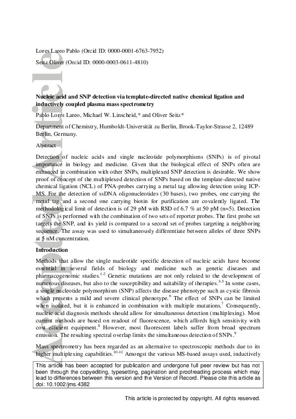 (PDF) Nucleic acid and SNP detection via template-directed native ...