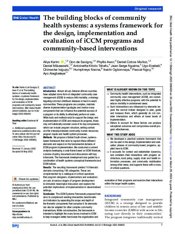 (PDF) The building blocks of community health systems: a systems ...