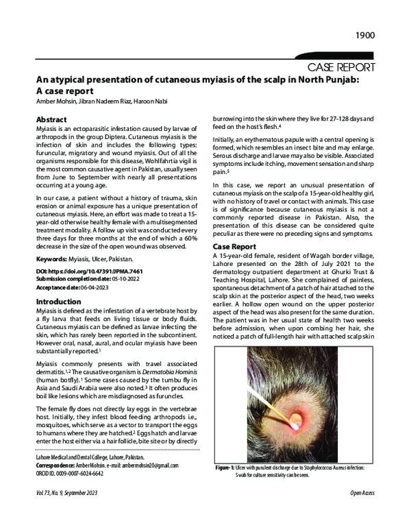 (PDF) An atypical presentation of cutaneous myiasis of the scalp in North Punjab: a case report ...