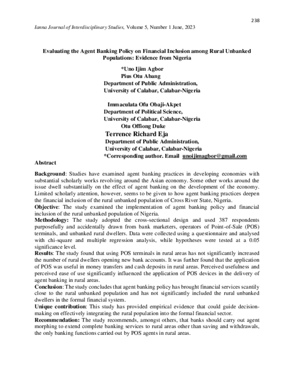 (PDF) AGENT BANKING POLICY PDF