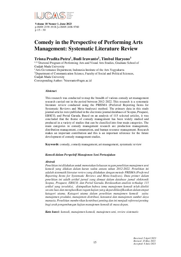 (PDF) Comedy In the Perspective of Performing Arts Management ...