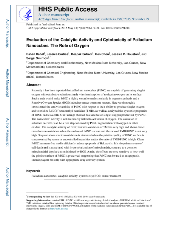 (PDF) Evaluation of the Catalytic Activity and Cytotoxicity of ...