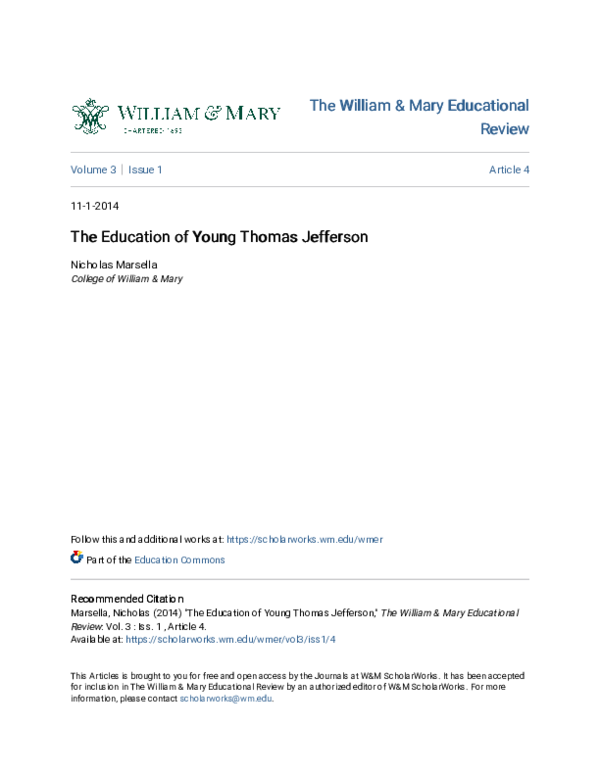 (PDF) The Education of Young Thomas Jefferson