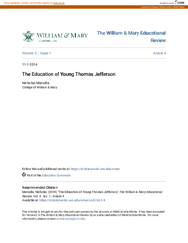 (PDF) The Education of Young Thomas Jefferson