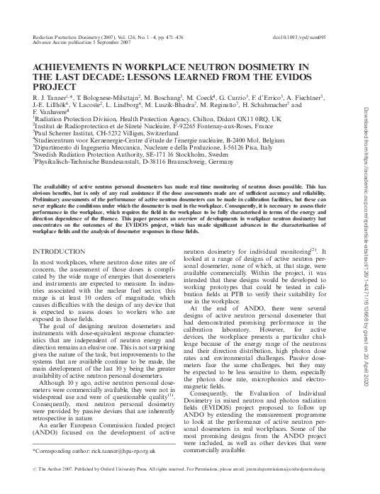 (PDF) Achievements in workplace neutron dosimetry in the last decade ...
