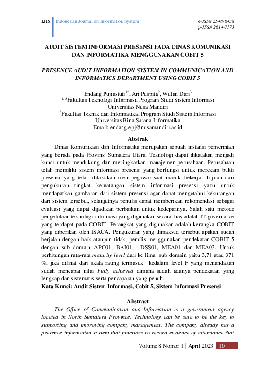 (PDF) Audit Sistem Informasi Presensi Pada Dinas Komunikasi Dan ...