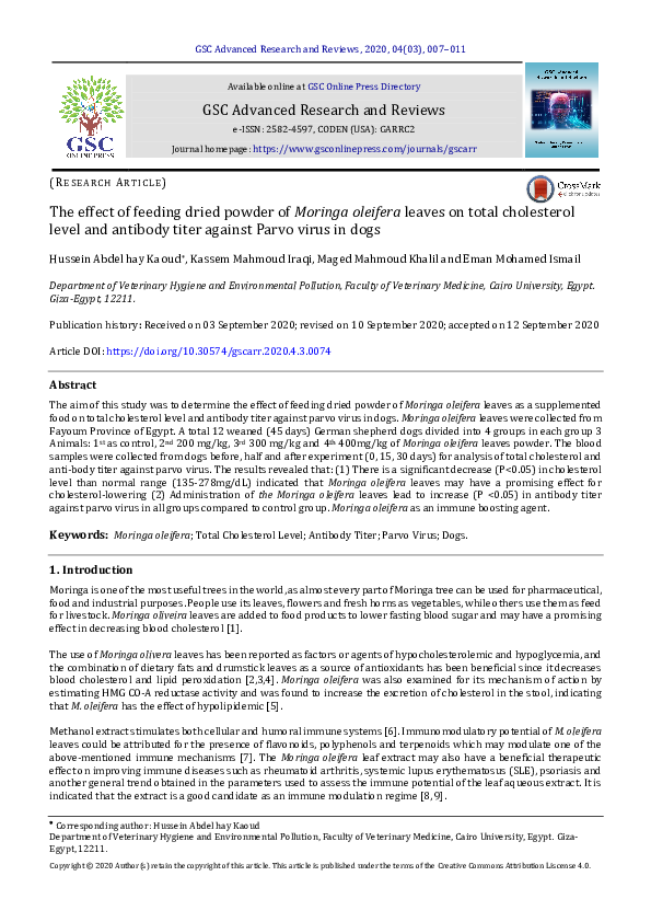 (PDF) The effect of feeding dried powder of Moringa oleifera leaves on ...