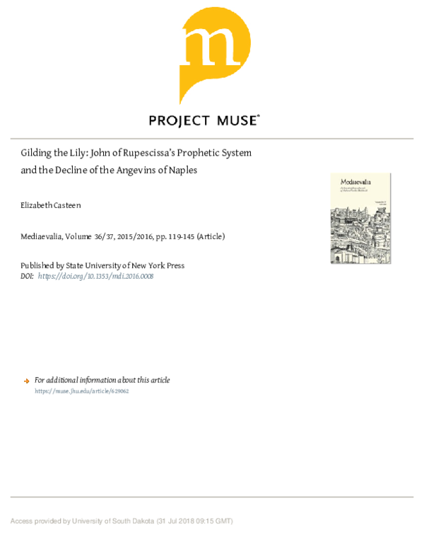 (PDF) Gilding the Lily: John of Rupescissa’s Prophetic System and the ...