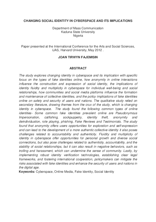 (PDF) CHANGING SOCIAL IDENTITY IN CYBERSPACE AND ITS IMPLICATION