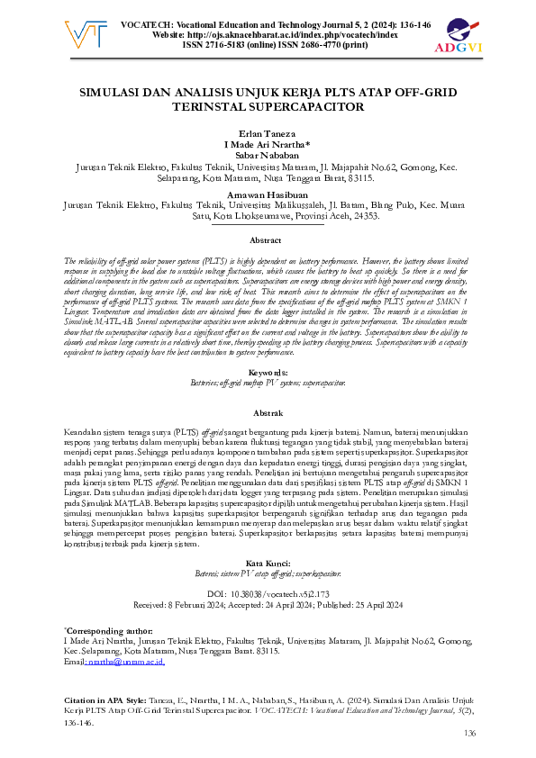 (PDF) Simulasi dan Analisis Unjuk Kerja Plts Atap Off-Grid Terinstal ...