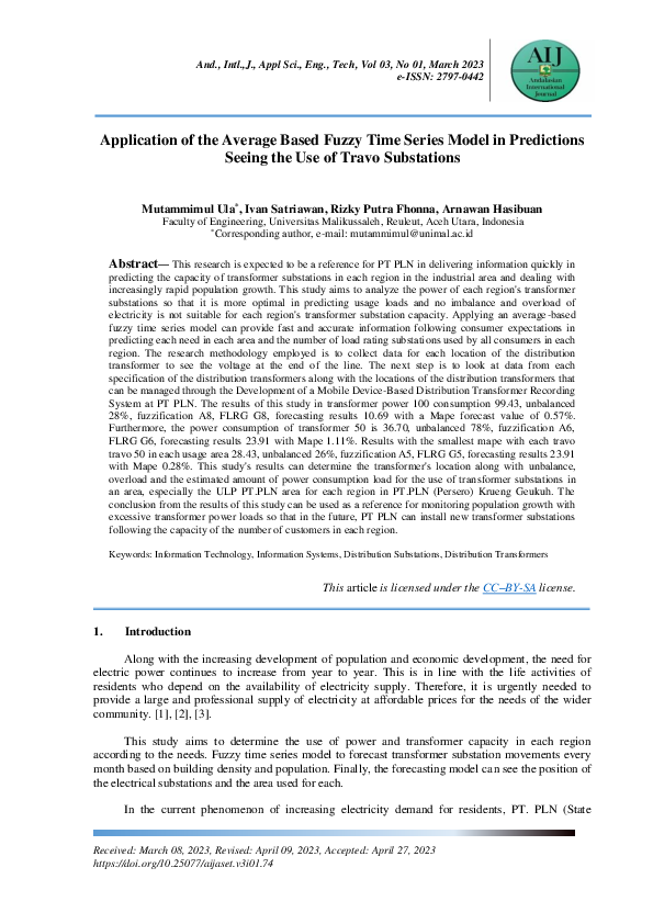 (PDF) Application of the Average Based Fuzzy Time Series Model in Predictions Seeing the Use of ...