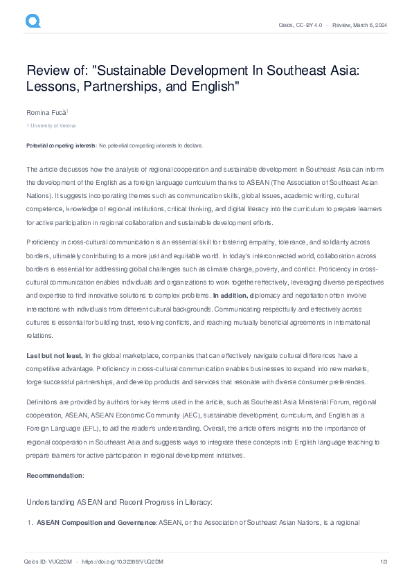 (PDF) Review of: "Sustainable Development In Southeast Asia: Lessons ...