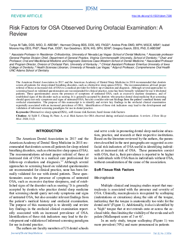 (PDF) Risk Factors for OSA Observed During Orofacial Examination: A Review
