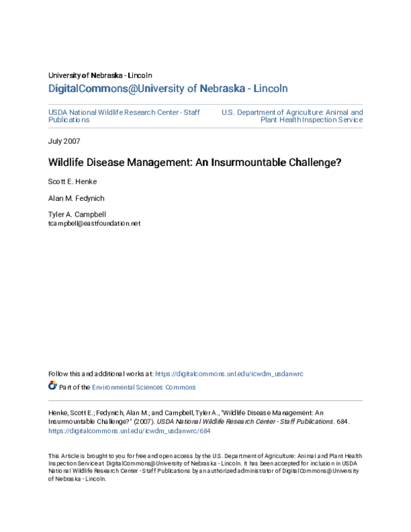 (PDF) Wildlife Disease Management: An Insurmountable Challenge? | Scott ...