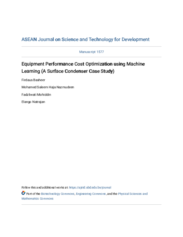 (PDF) Equipment Performance Cost Optimization using Machine Learning (A ...