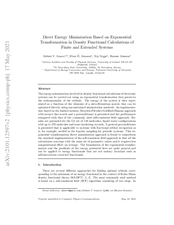 (PDF) Direct energy minimization based on exponential transformation in density functional ...
