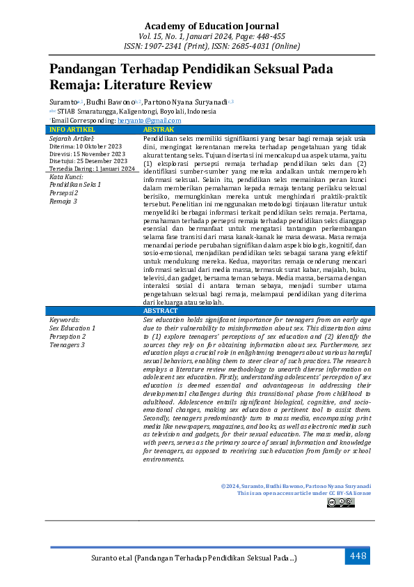 (PDF) Pandangan Terhadap Pendidikan Seksual Pada Remaja: Literature Review