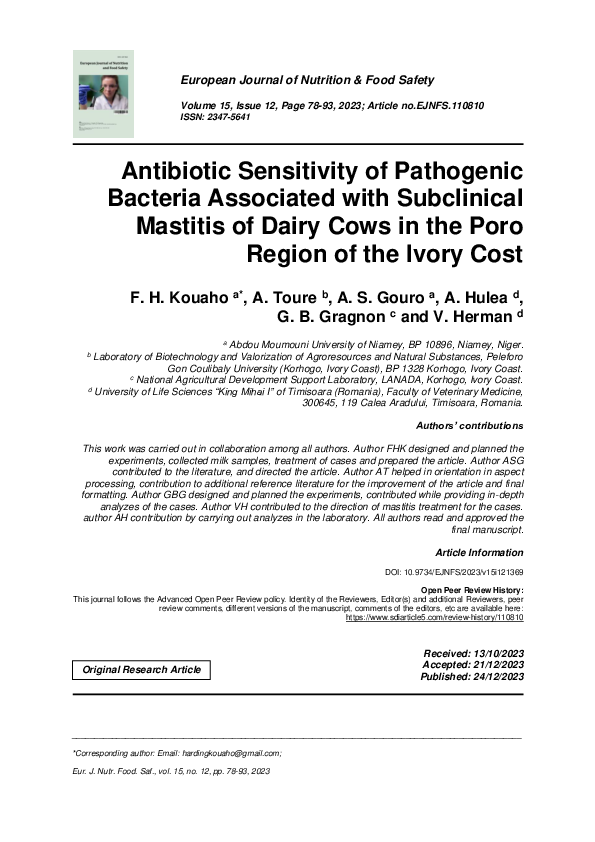 (PDF) Antibiotic Sensitivity of Pathogenic Bacteria Associated with ...