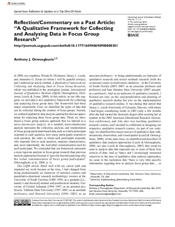 (PDF) Reflection/Commentary on a Past Article: “A Qualitative Framework ...