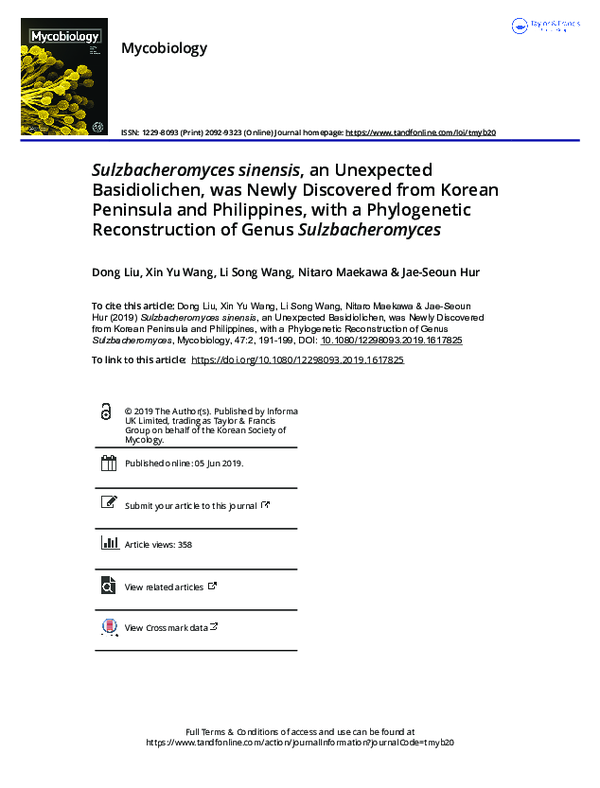 (PDF) Sulzbacheromyces sinensis, an Unexpected Basidiolichen, was Newly ...