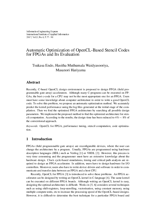(PDF) Automatic Optimization of OpenCL-Based Stencil Codes for FPGAs