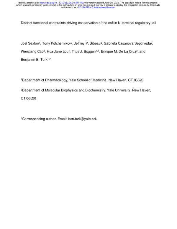 (PDF) Distinct functional constraints driving conservation of the cofilin N-terminal regulatory tail
