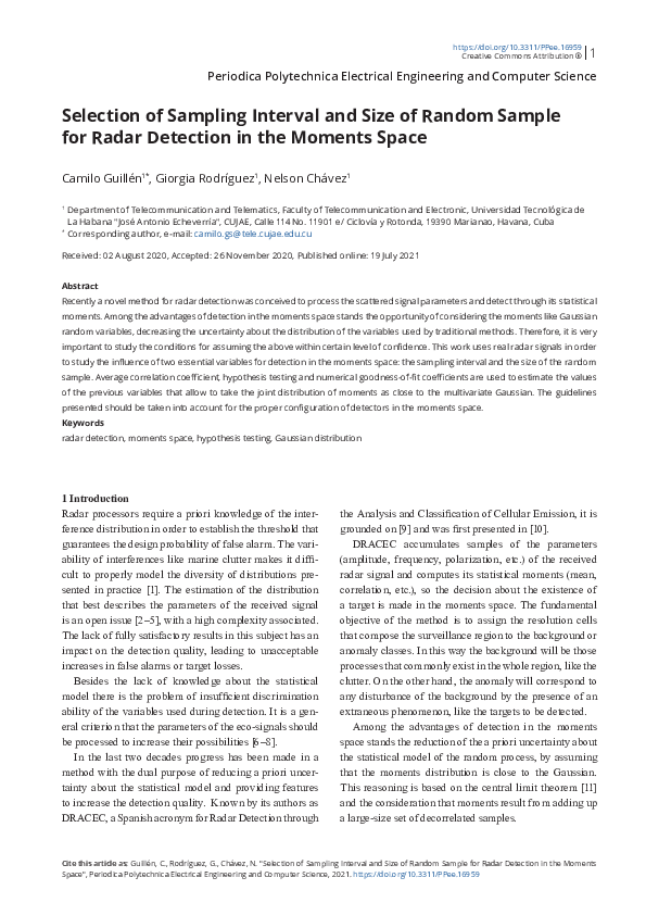 (PDF) Selection of Sampling Interval and Size of Random Sample for Radar Detection in the ...