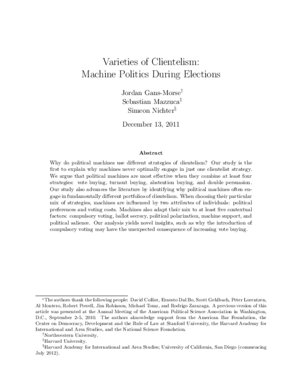(PDF) Varieties of Clientelism: Machine Politics During Elections ...