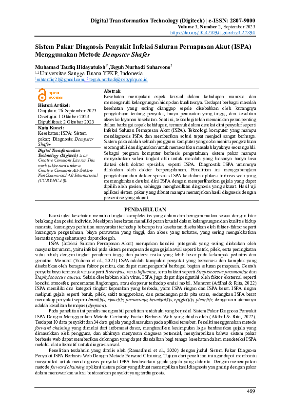 (PDF) Sistem Pakar Diagnosis Penyakit Infeksi Saluran Pernapasan Akut (ISPA) Menggunakan Metode ...